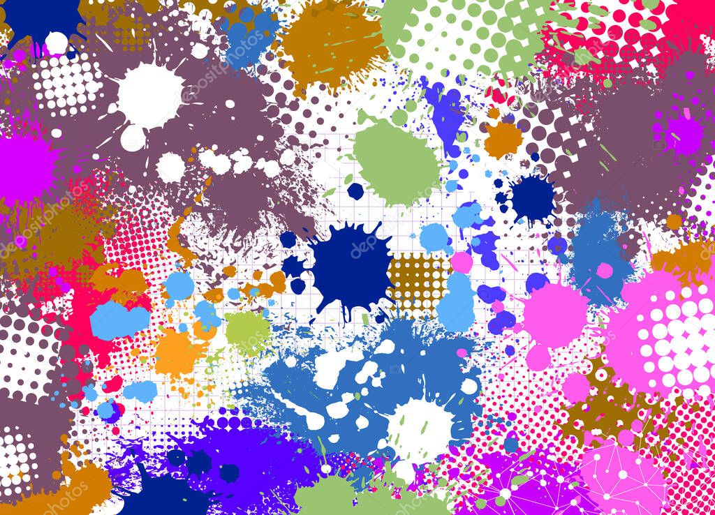 El fondo está hecho de manchas de pintura multicolores. Ilustración ...