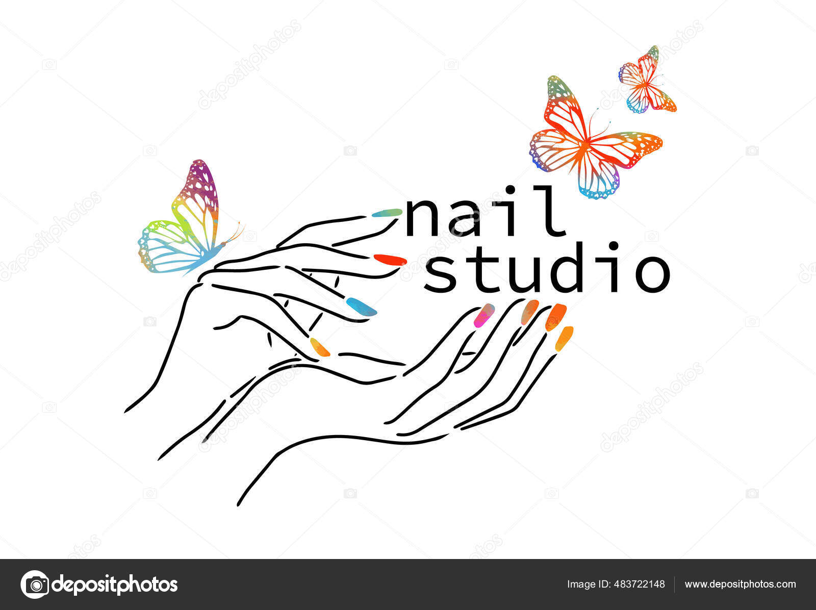 Beautiful female hands. Nail studio. Nail polish logo. Mixed media ...