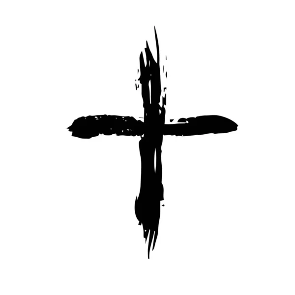 Hand drawn black grunge cross icon, simple Christian cross sign, hand ...