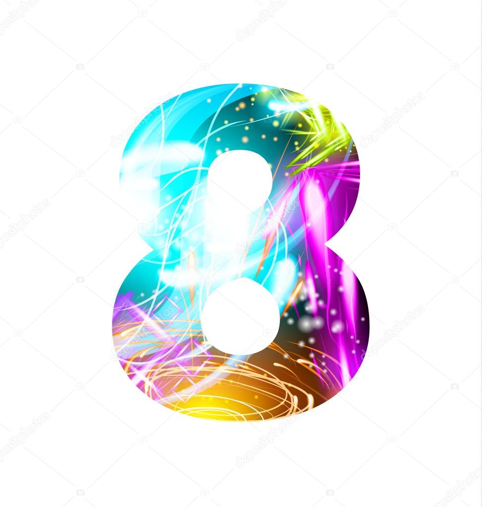 Glowing Light effect neon Font. Color Design Text Symbols. Shiny number ...