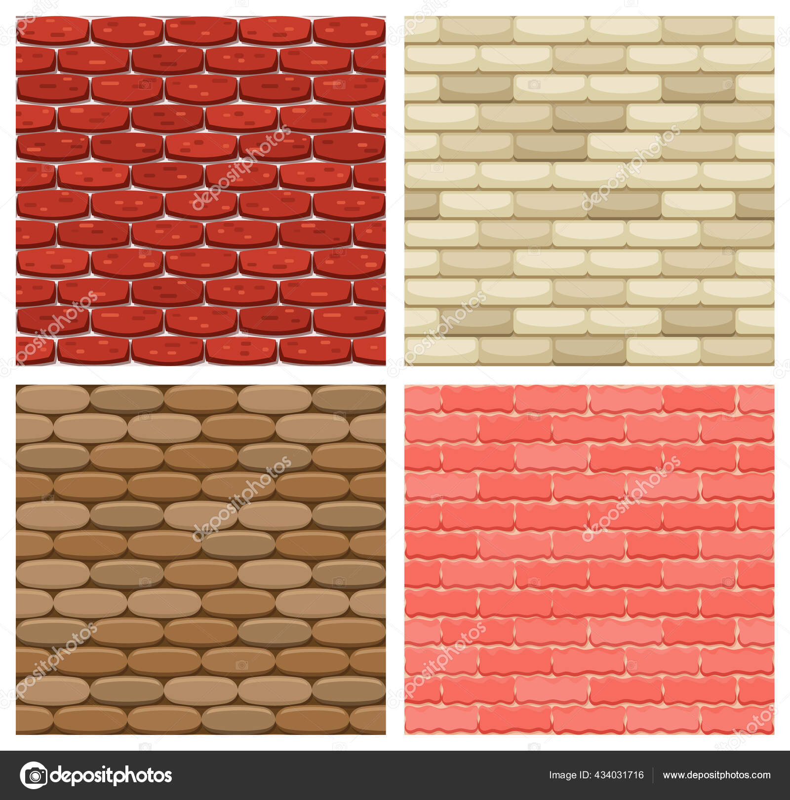 Set of vector brick wall seamless backgrounds. Realistic color brick ...