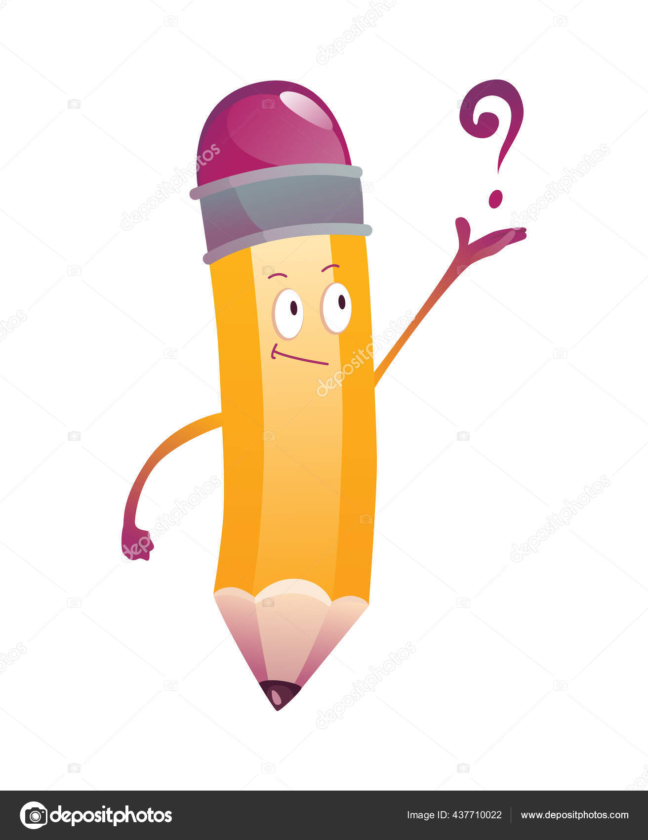 Pencil cartoon. Cute humanized pencil character with arms and face ...