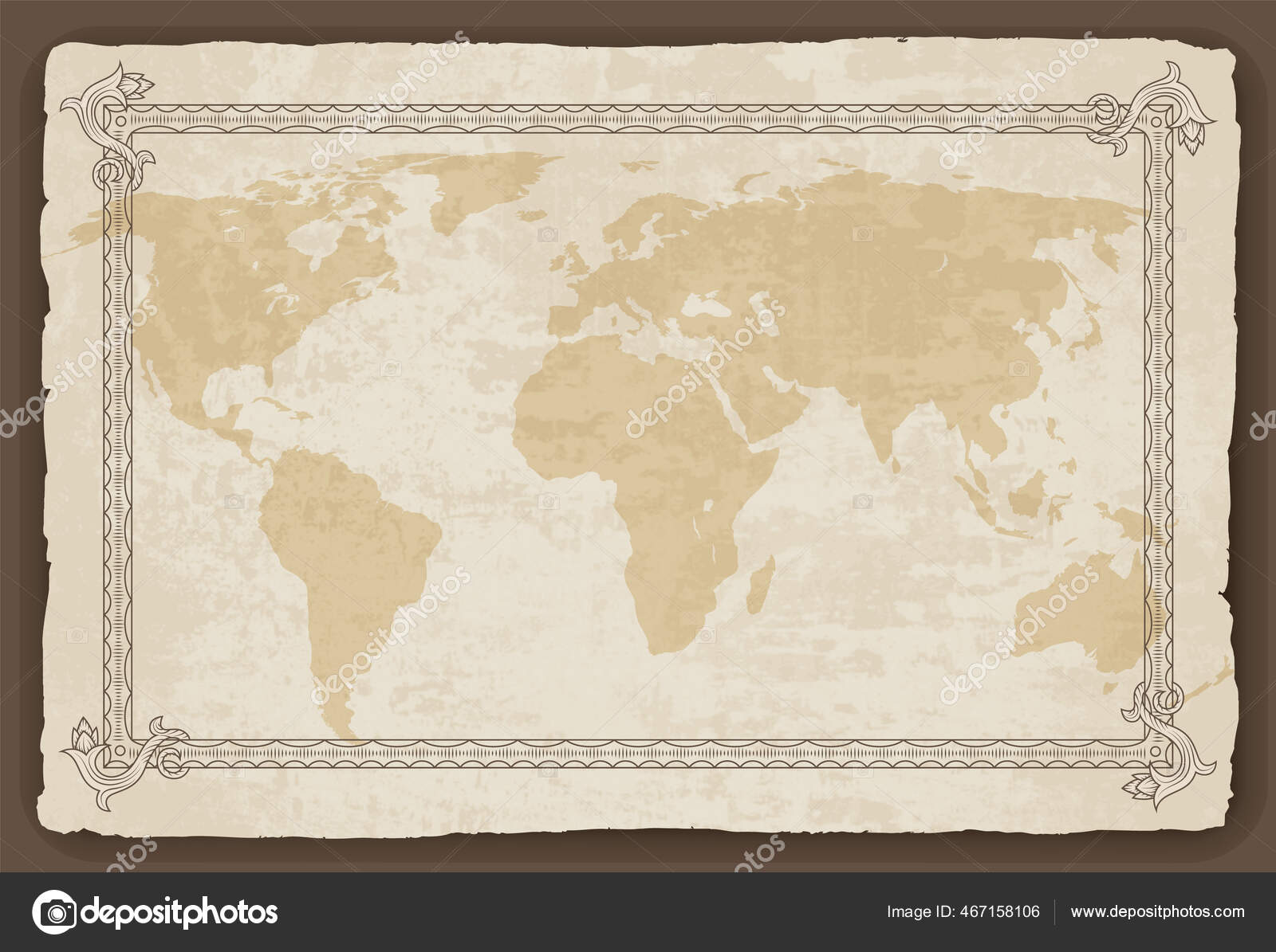 Old world map with frame. Retro design banner. Decorative antique ...