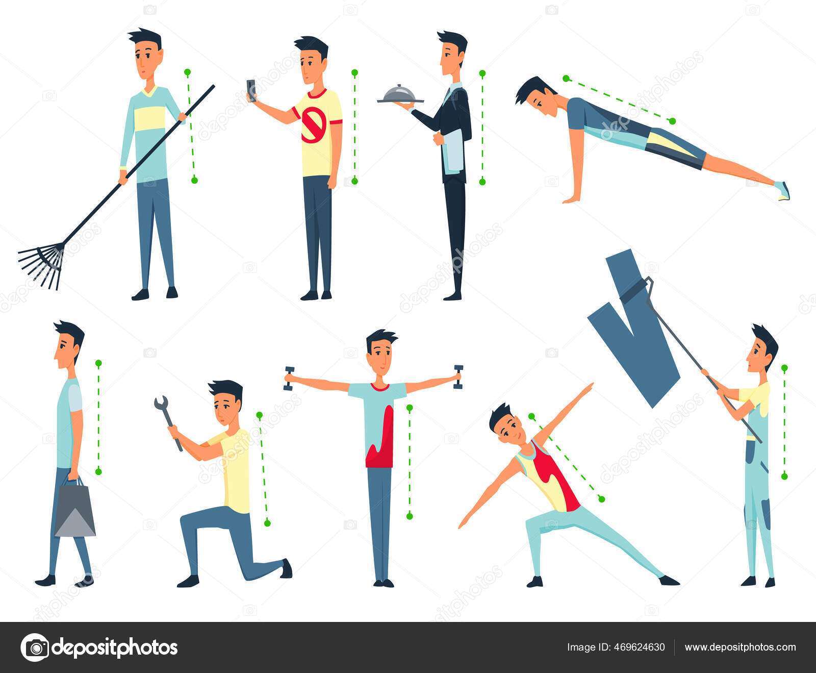 Posture and ergonomics. Correct alignment of human bodys posture for ...