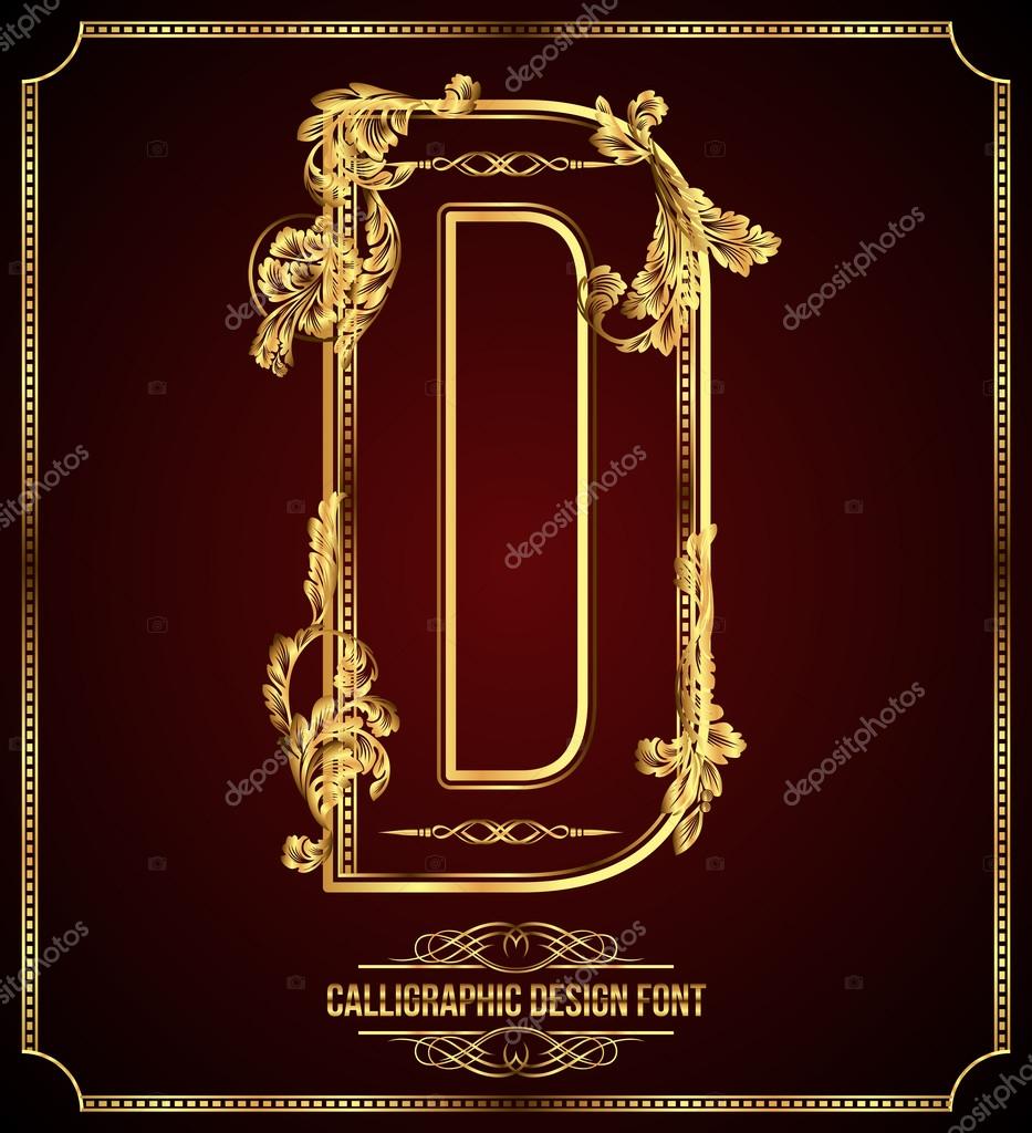 Calligraphic Design Font with Typographic Floral Elements. Premium ...