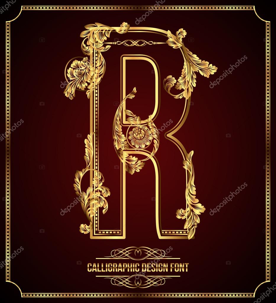 Calligraphic Design Font with Typographic Floral Elements. Premium ...