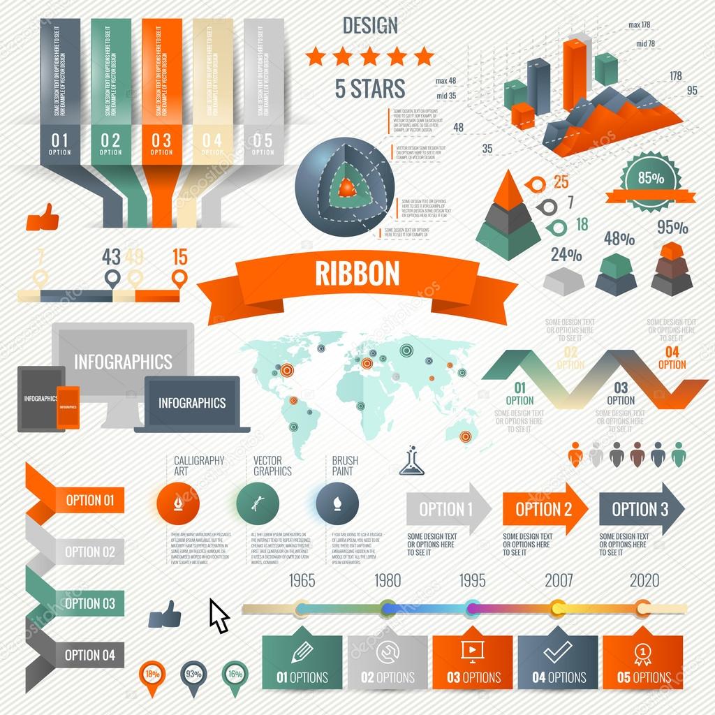 Infographics set with options. Business icons and charts circle origami ...