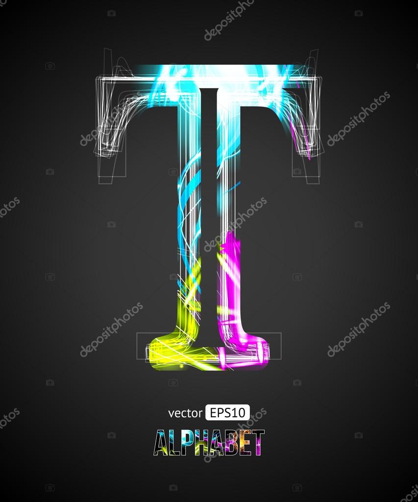 Diseño vectorial Alfabeto de efecto de luz. Letra T sobre un fondo ...