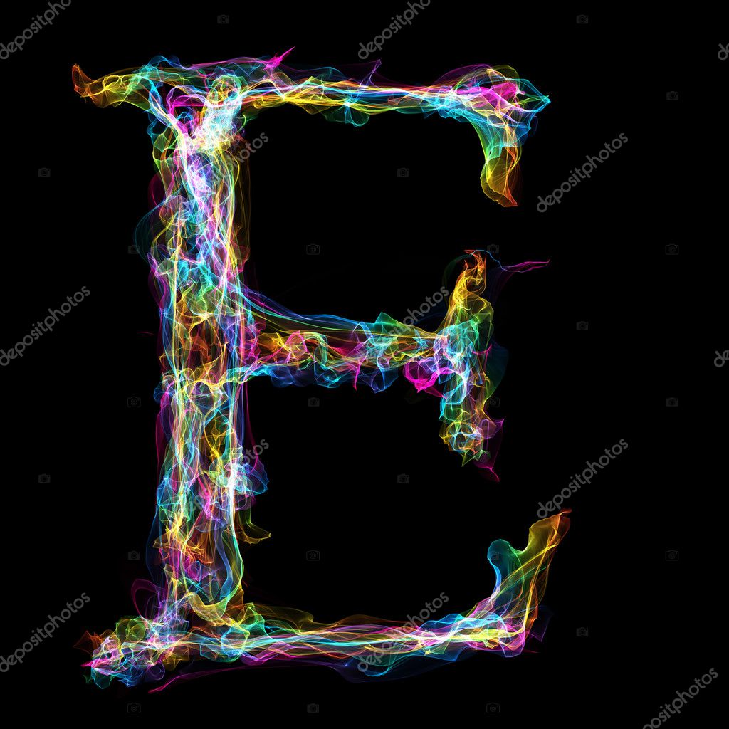 Rainbow smoke letter E — Stock Photo © Flamewave #104640904