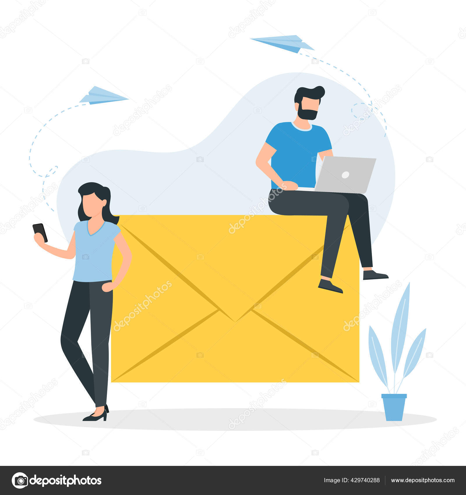 Email Message Concept Man Laptop Sits Letter Vector Illustration Stock ...