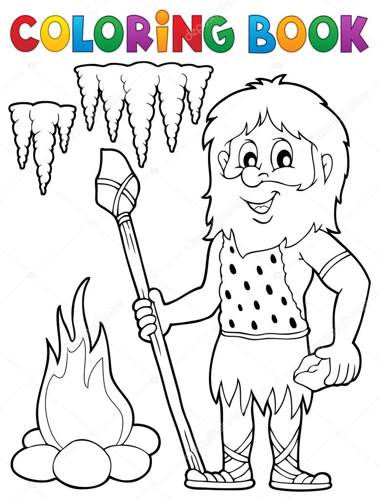 Coloring book cave man theme 1 Stock Vector by ©clairev 114087114