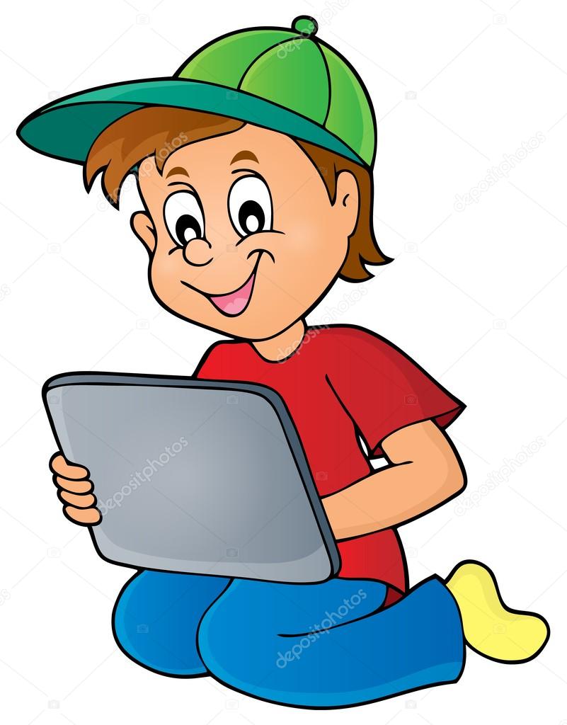 Niño jugando con la tablet — Vector de stock © clairev #96618298