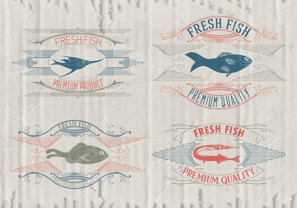 Typographical set of fish - vector. Logo, badge or label design ...