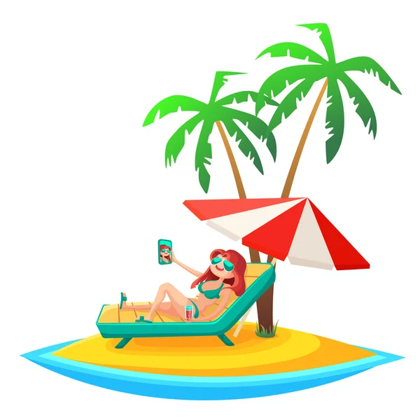 Summer Holidays Vector Illustration Flat Design Beach And Girl Concept