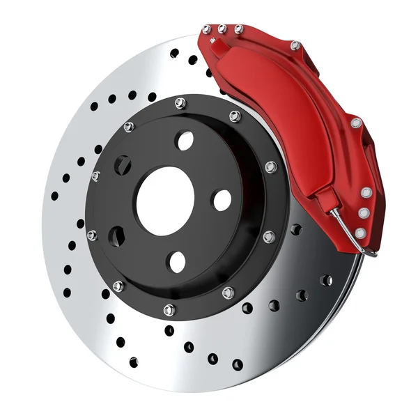 Car brakes mechanism. Disk and red caliper. 3d render Stock Photo by ...
