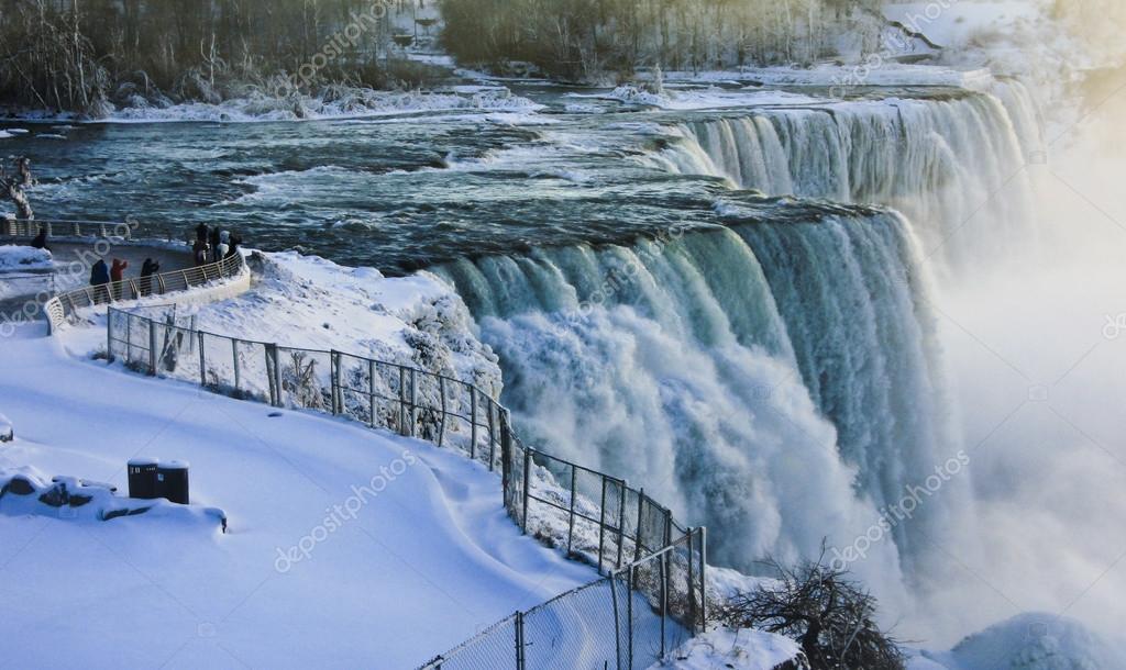 Niagara Falls Surrounded with Ice, Snow, and Frost in Winter Stock ...
