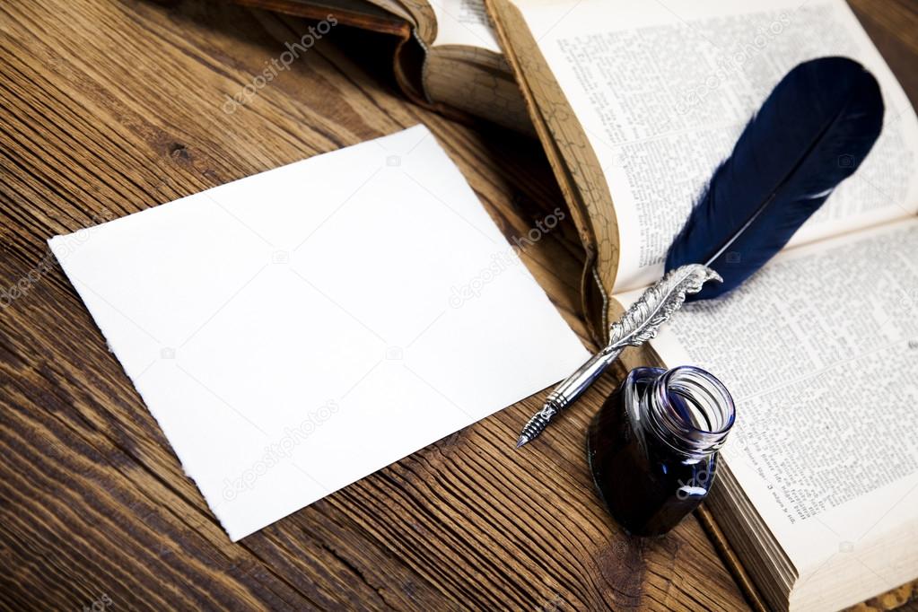 Quill Feather, Ink with paper — Stock Photo © JanPietruszka #52074587