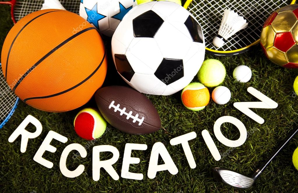 Recreation word with sports equipment — Stock Photo © JanPietruszka ...