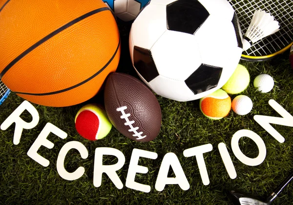 Recreation word with sports equipment — Stock Photo © JanPietruszka ...
