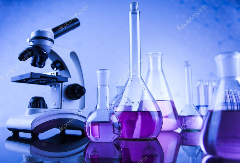 Microscope and glassware in laboratory — Stock Photo © JanPietruszka ...