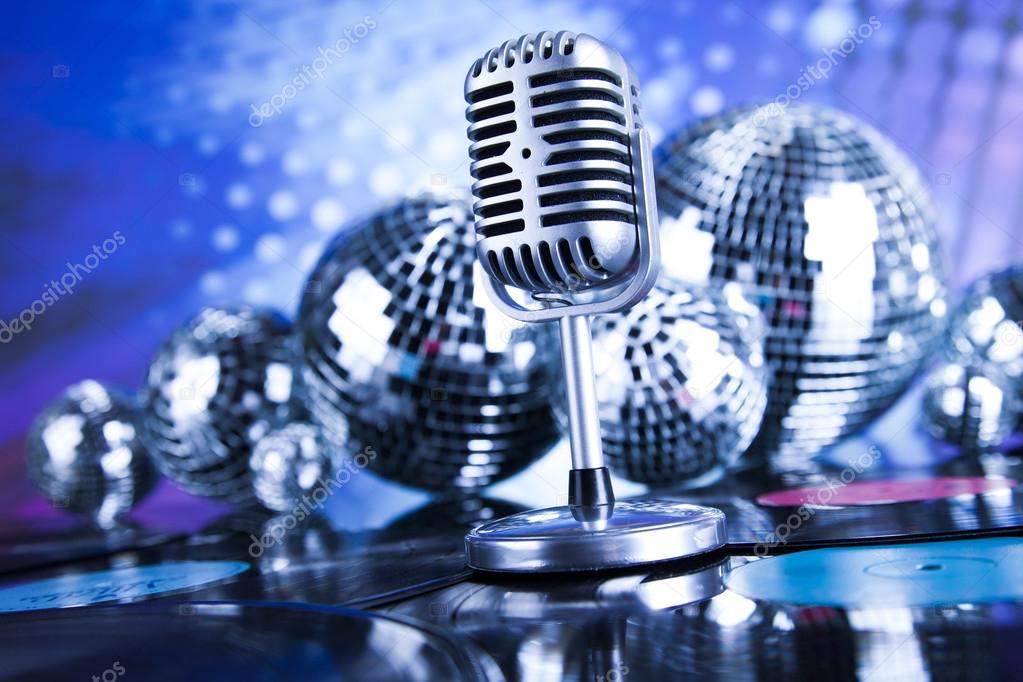 Retro style microphone and disco balls Stock Photo by ©JanPietruszka ...
