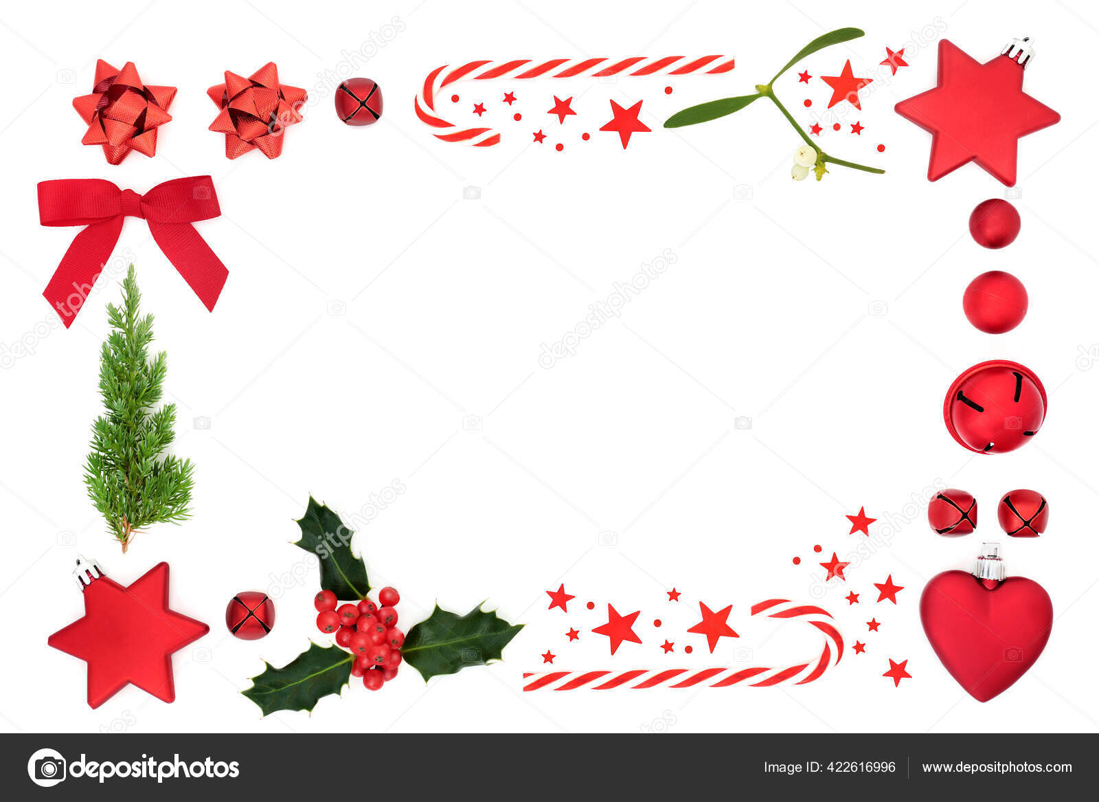 Abstract Christmas Border Red Bauble Decorations Stars Fir Holly ...