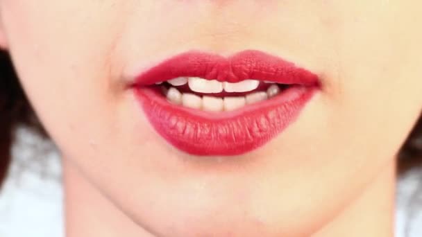 Sexy girl licking lips with tongue piercing — Stock Video ...