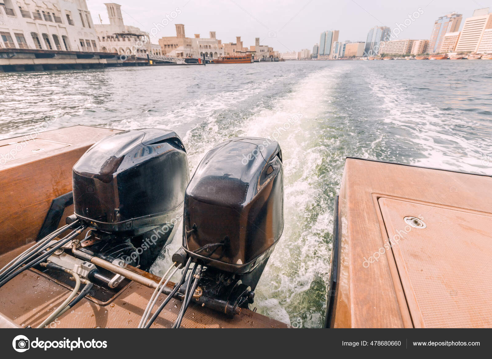 Two Powerful Engines Stern Cruise Ferry Boat Creek Dubai Canal Stock ...
