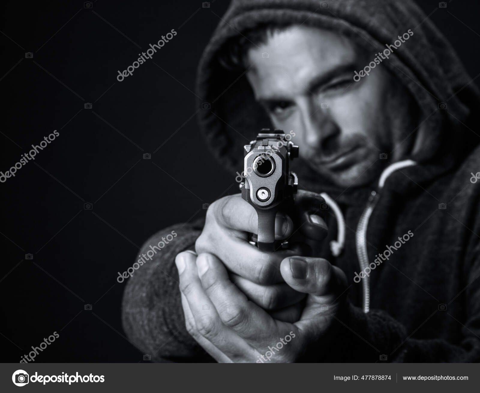 Young White Man Aiming Gun Selective Focus Barrel — Stock Photo ...