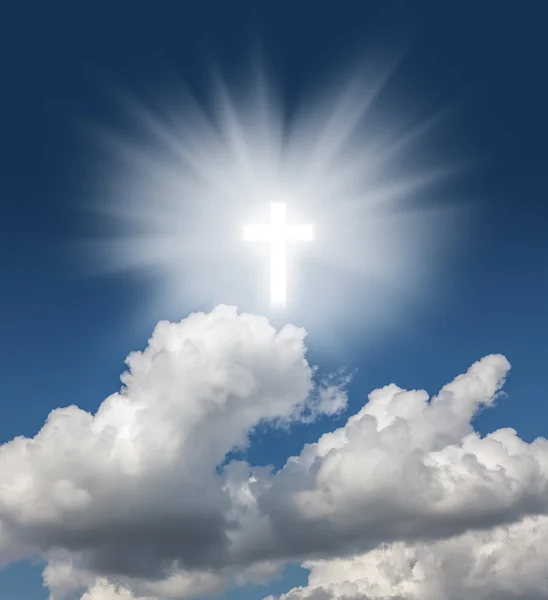 Religious Background Holy Cross Glowing Christian Cross Sky Some Clouds Stock Photo by ...