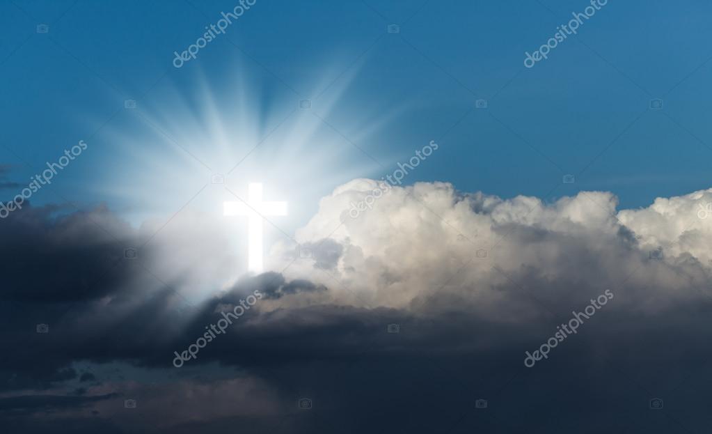 Glowing holy cross in the blue sky — Stock Photo © palinchak #108059576
