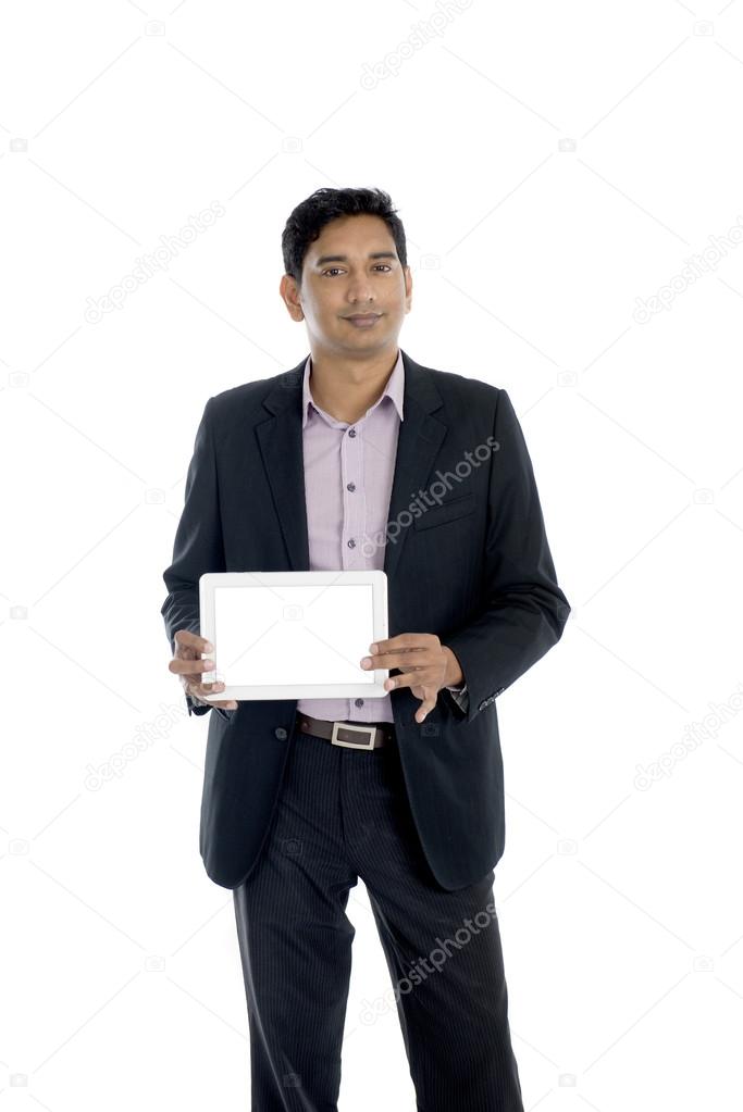 Business man presenting tablet — Stock Photo © yuliang11 #97410640