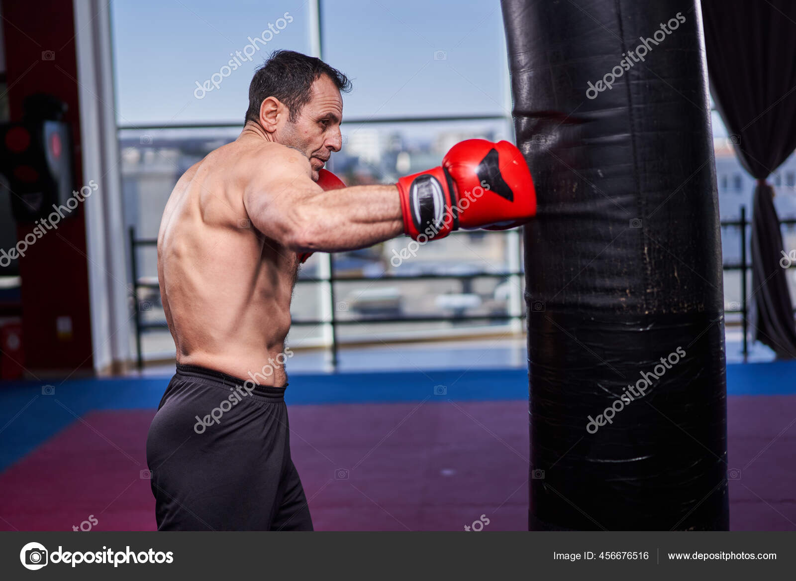 Kickboxing Fighter Hitting Heavy Bag Gym Training Competition Stock ...