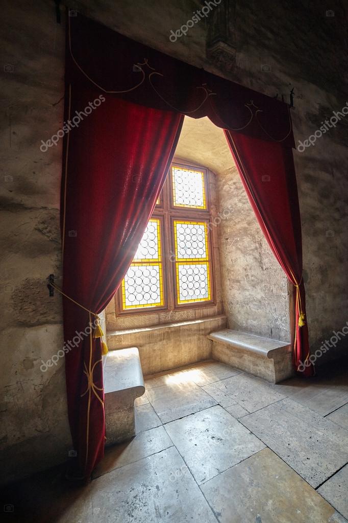 Castle window with curtains — Stock Photo © Xalanx #63908345