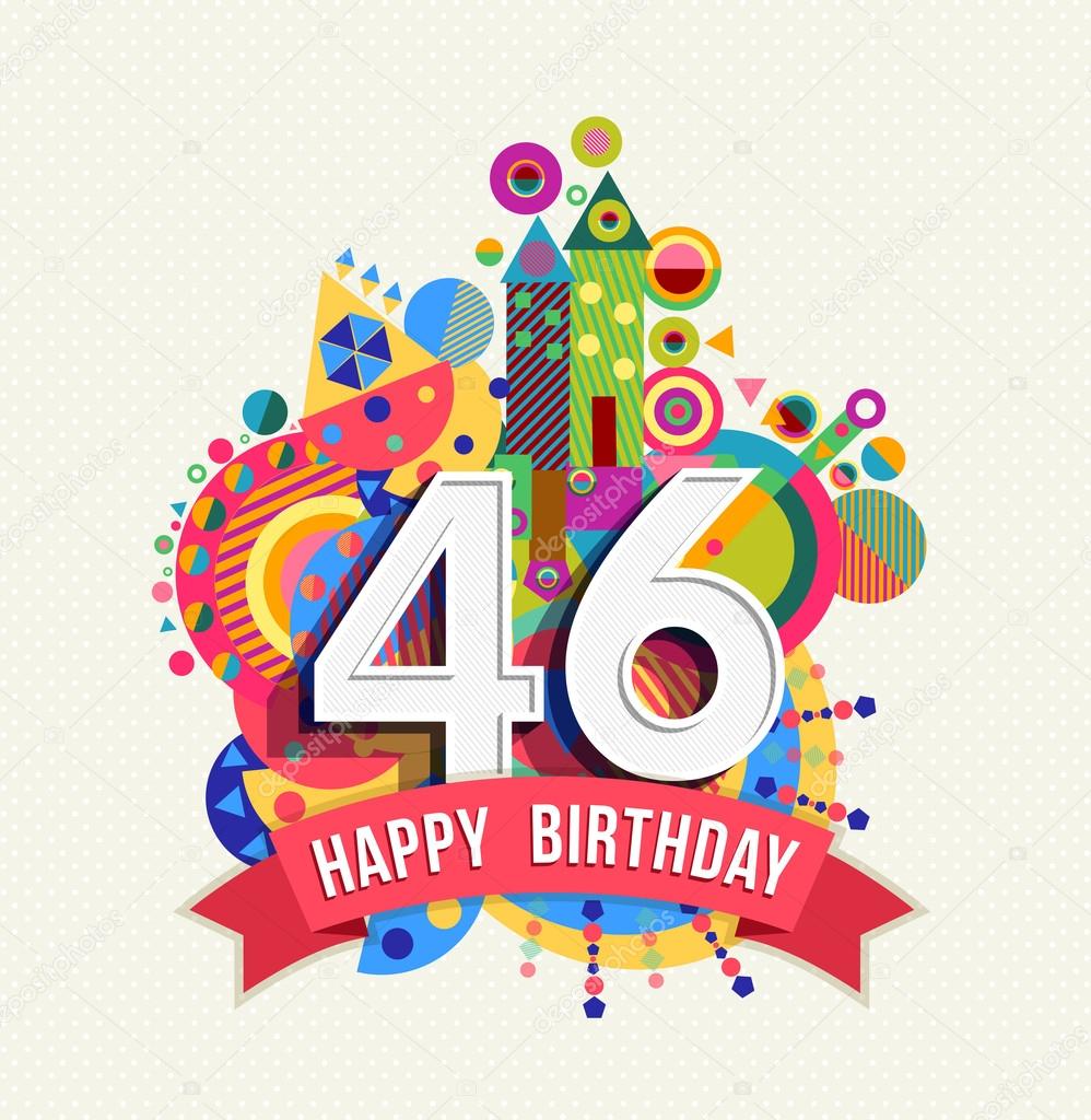 Happy birthday 46 year greeting card poster color — Image vectorielle ...