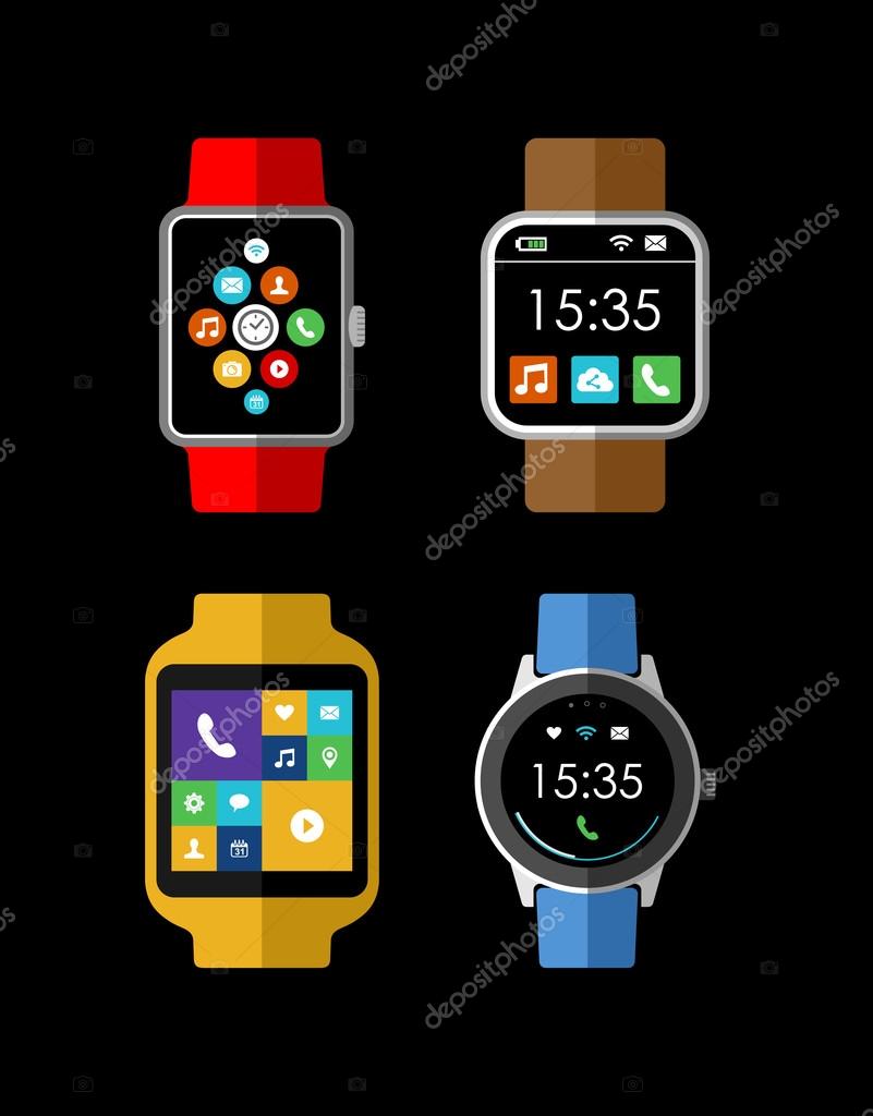 Smartwatch im 2D-Stil mit sozialer Schnittstelle Stock-Vektorgrafik von ...