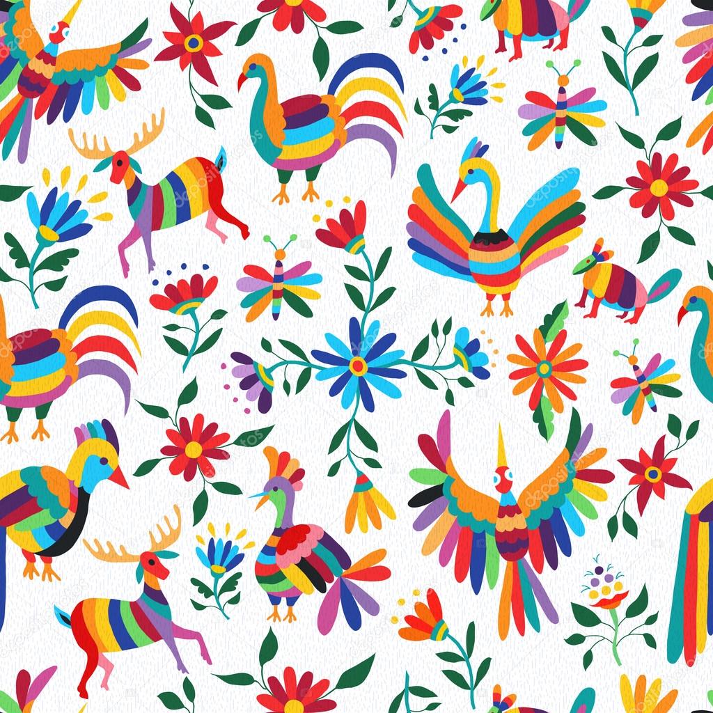 Mexican art pattern with animal and flowers — Stock Vector © cienpies ...