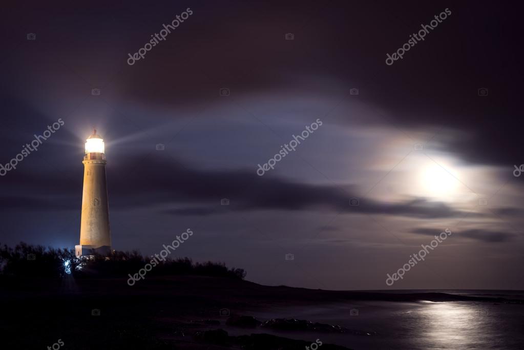 Lighthouses At Night And Moon