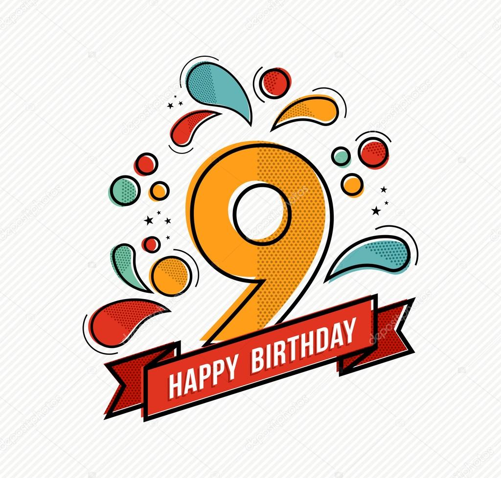 Colorful happy birthday number 9 flat line design — Stock Vector ...
