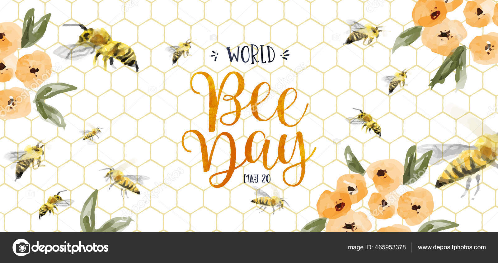 World Bee Day Web Banner Illustration Hand Drawn Bumblebee Swarm Stock ...