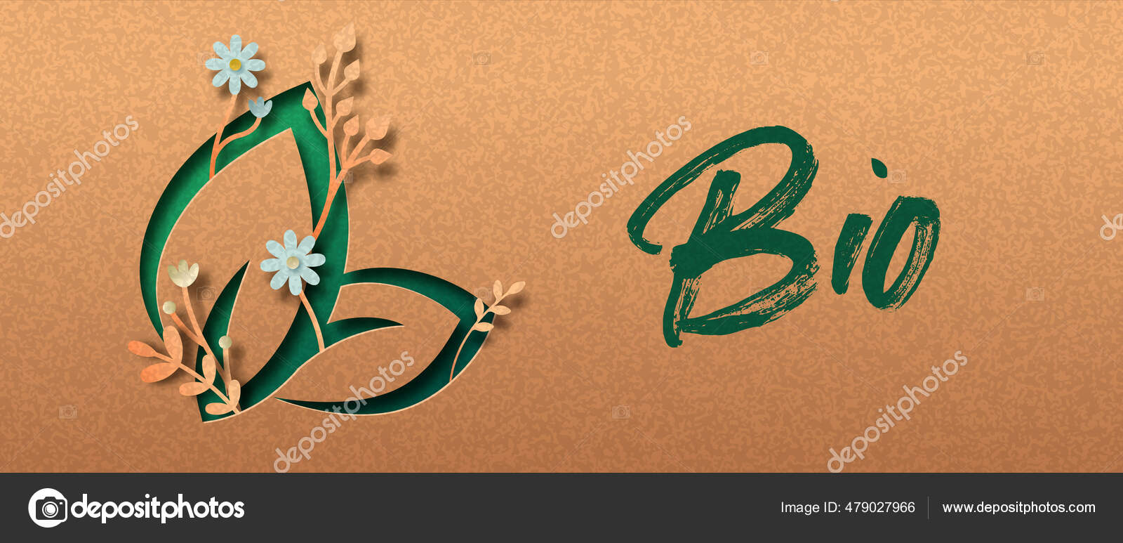 Bio Leaf Sign Papercut Web Banner Illustration Concept Green Plant ...