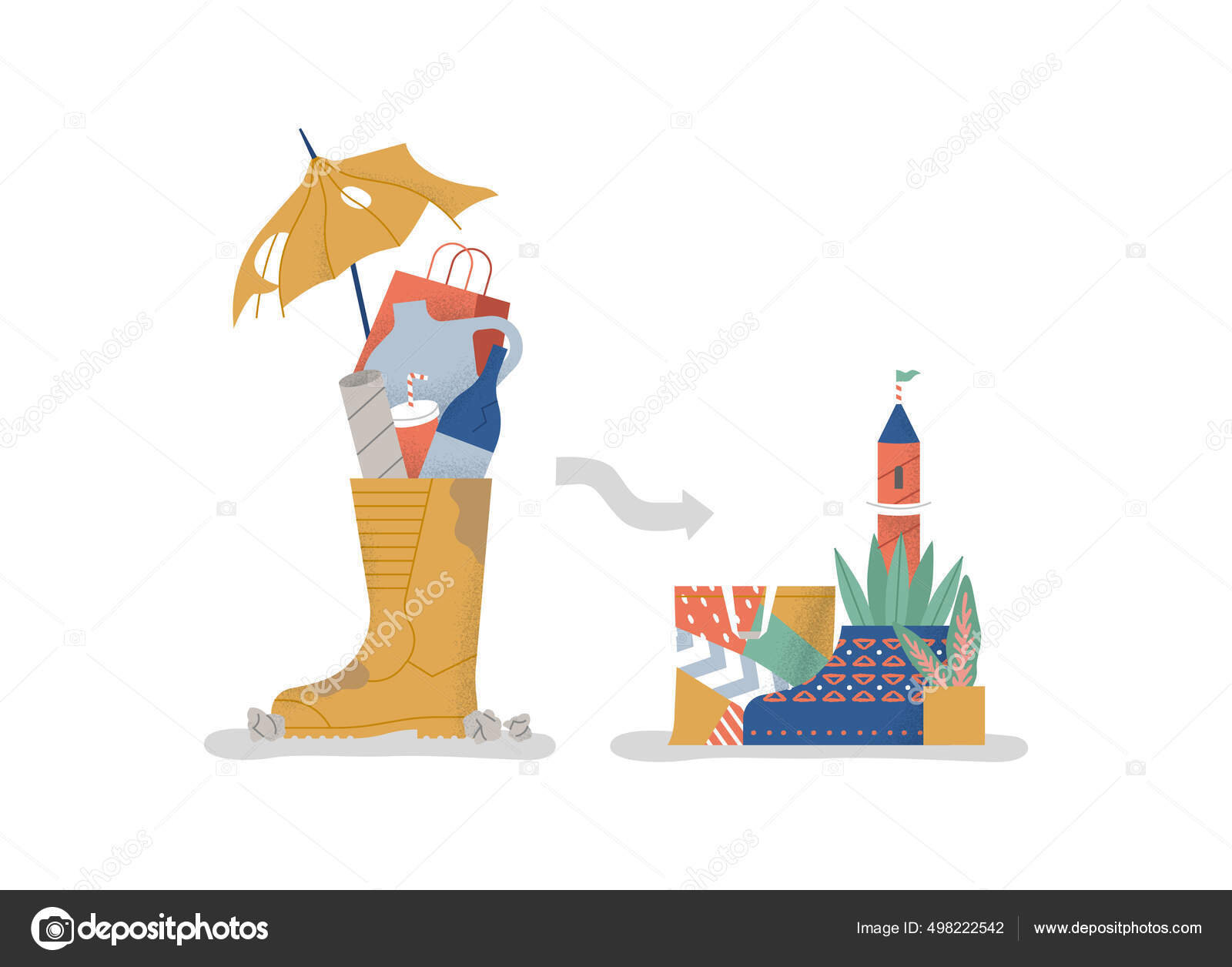 Broken Home Objects Upcycling Concept Illustration Recycling Process ...