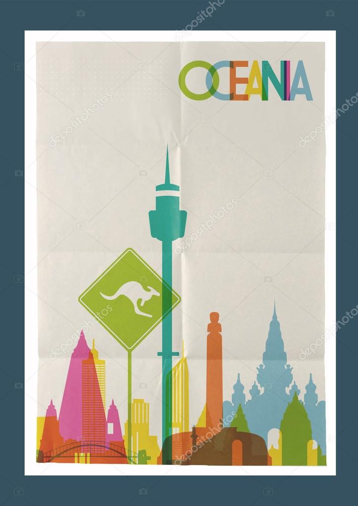 Travel Oceania landmarks skyline vintage poster Stock Vector Image by ...