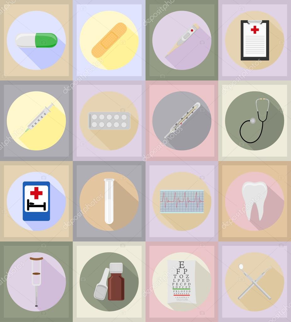 Medical objects and equipment flat icons illustration Stock Vector by ...