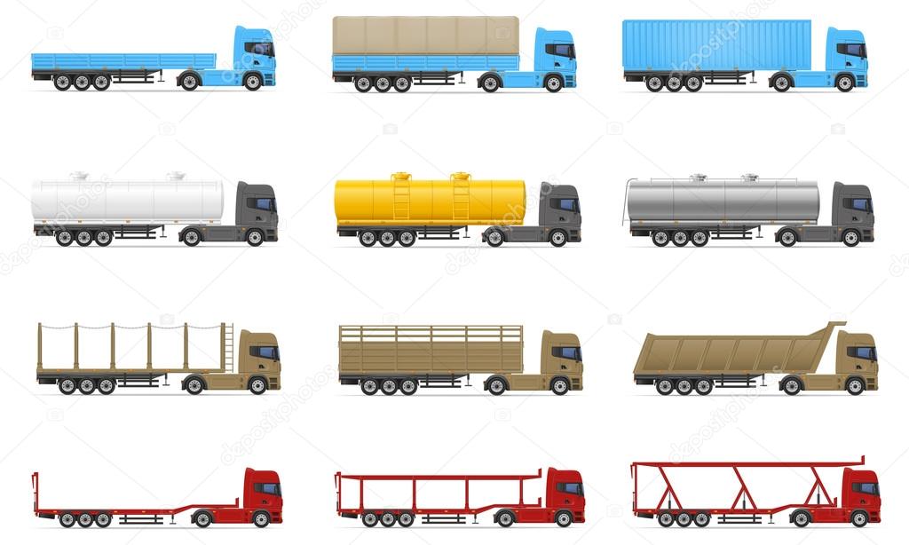 set iconos camiones semirremolque vector ilustración 2022
