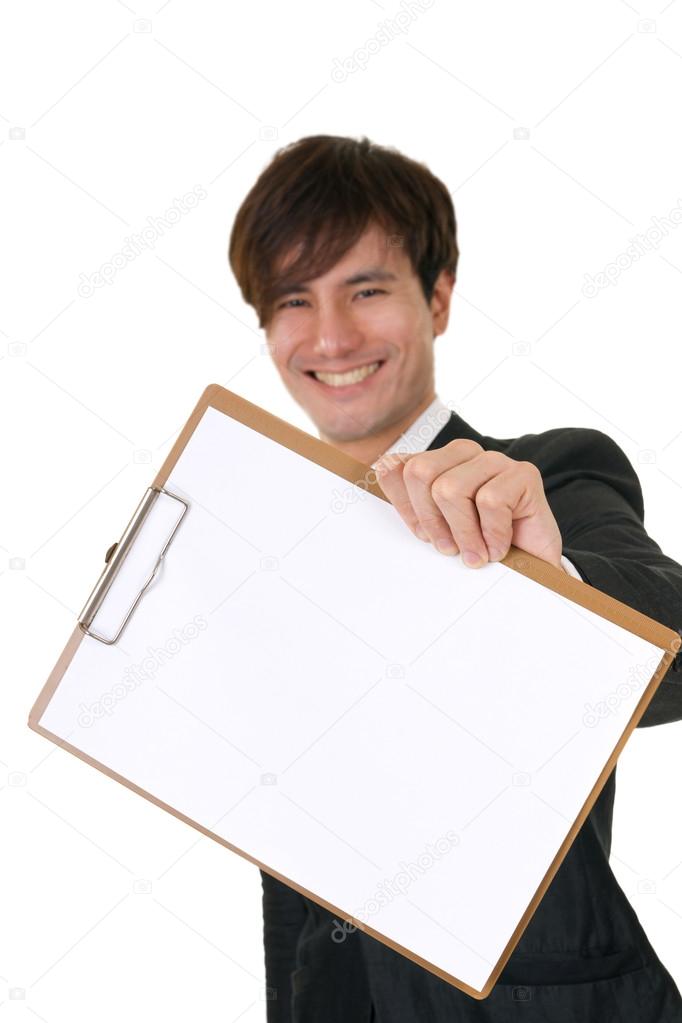 Asian businessman with note — Stock Photo © elwynn #64234981