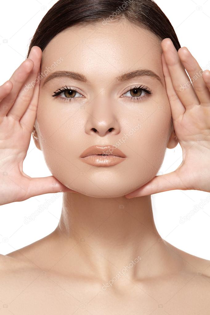 Make Up And Cosmetics Closeup Portrait Of Beautiful Woman Model Face