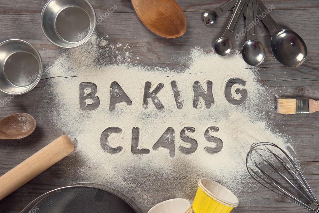 Word baking class written in white flour — Stock Photo © szefei #67798475