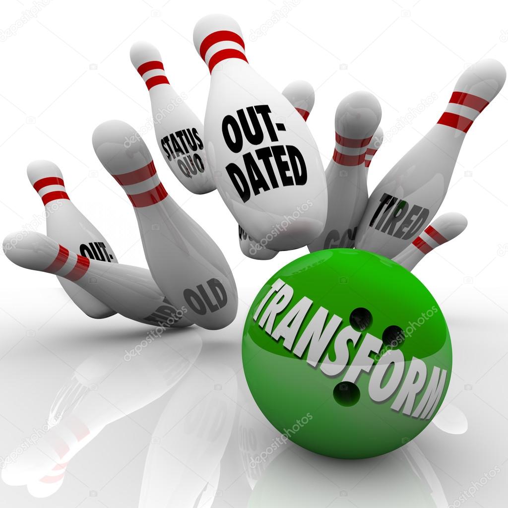 Transform Word Bowling Ball Change Innovation Improvement — Stock Photo ...