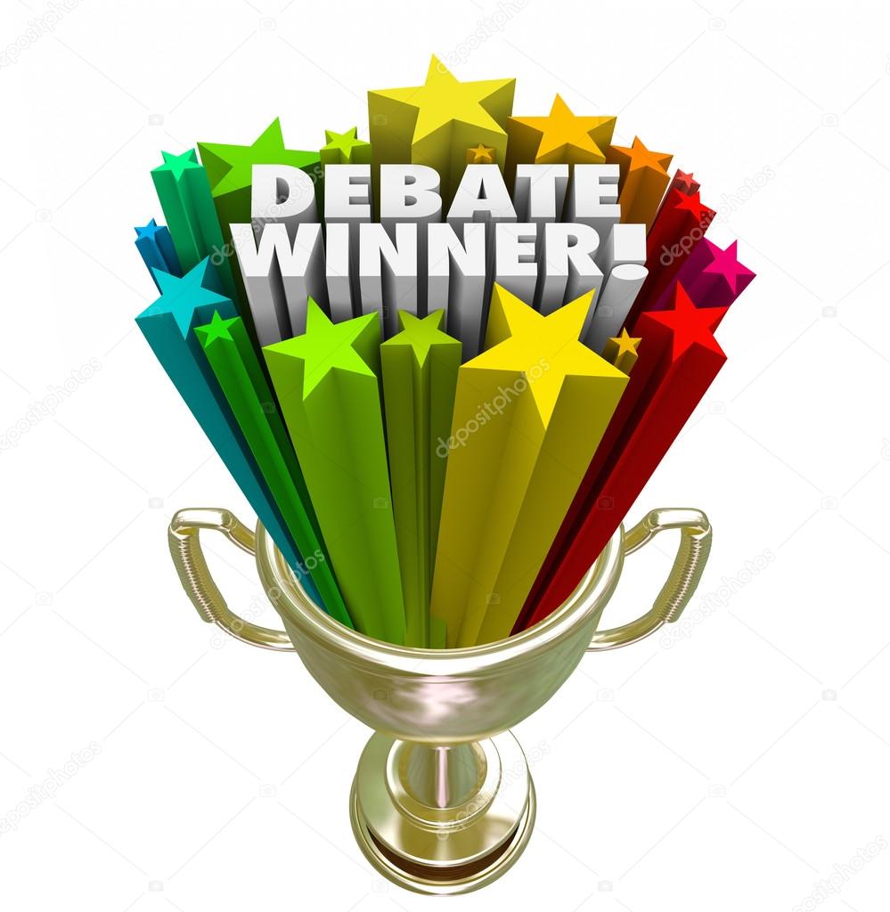 Debate Winner Gold Trophy Prize Best Argument Skill — Stock Photo ...